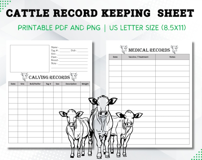 Printable Cattle Records Page | Instant Download | 8.5x11 PDF ...