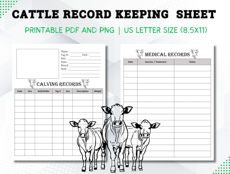Cattle Record Keeping Sheet: Calving & Medical Records (PDF, PNG) - Etsy