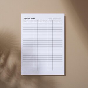 Childcare Sign in Sheet Template: Daily Attendance Tracker (PDF, PNG ...