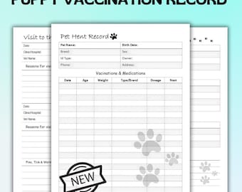 Puppy Vaccination Record | Dog Canine Vaccination Record | Vet Visit ...