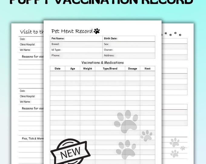 Puppy Vaccination Record & Pet Health Log | Dog Vet Record Keeper ...