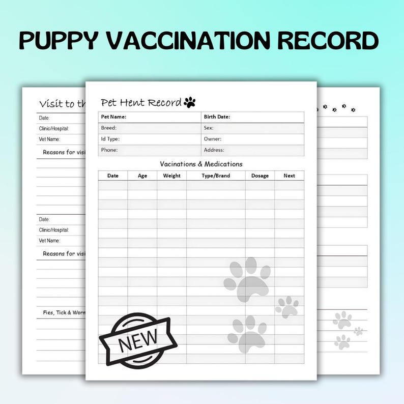 Puppy Vaccination Record | Dog Canine Vaccination Record | Vet Visit ...