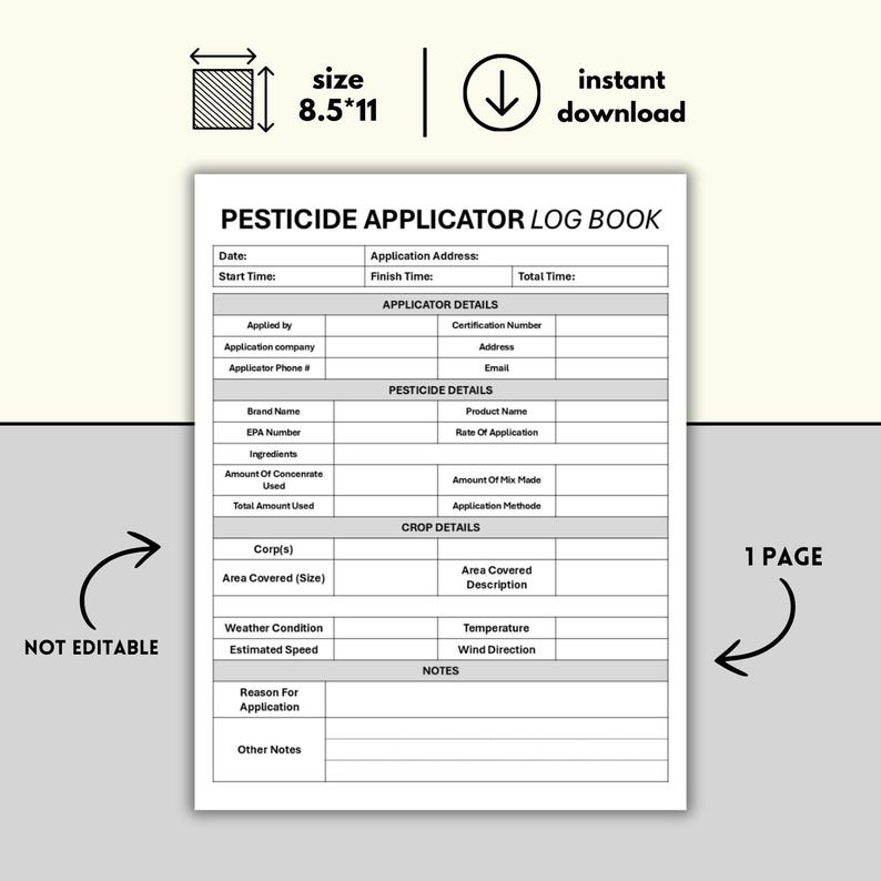 Pesticide Applicator Log Template : Chemical Application Record (PDF ...