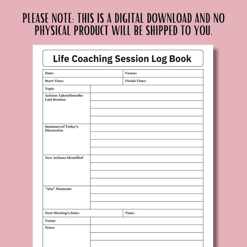Life Coaching Session Log Template, Life Coaching Session Appointment ...