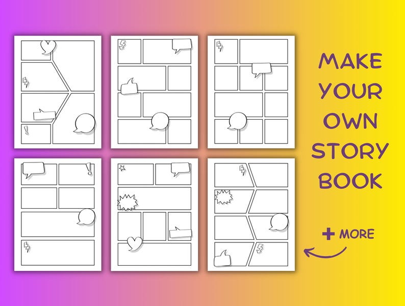 Blank Comic Book Template, Drawing Strips, Kids Party Printable, Create ...