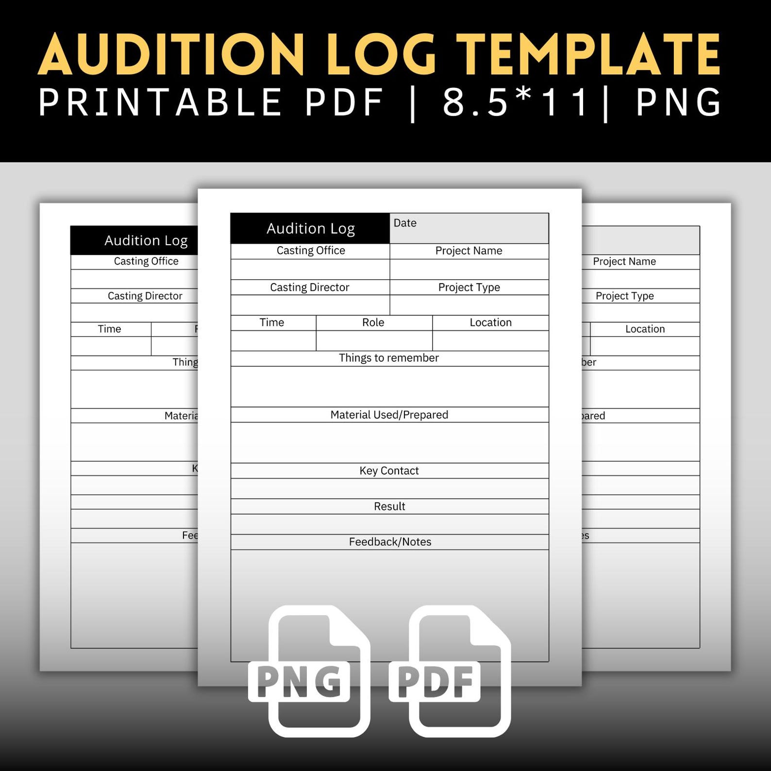 Audition Tracker Template: Actor Audition Log (PDF & PNG) - Etsy