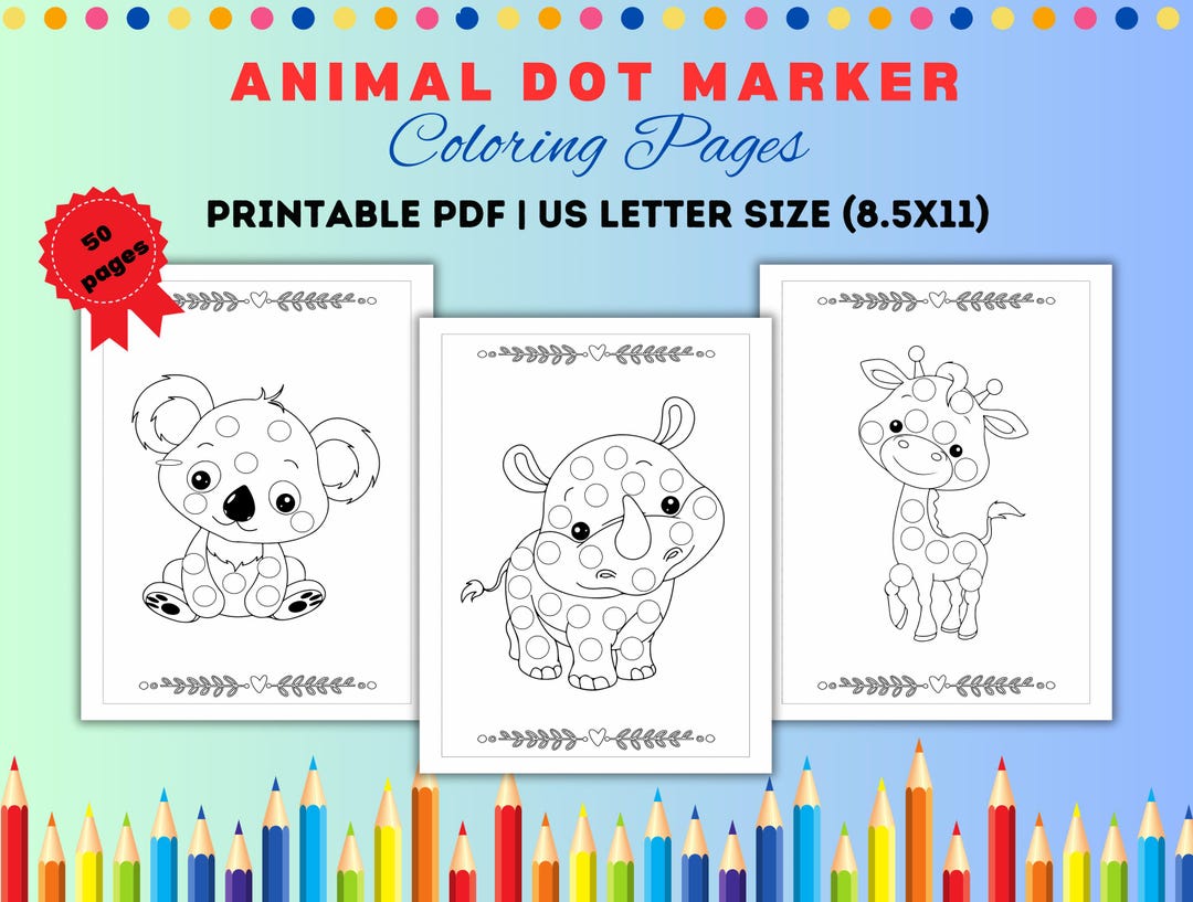 Animal Dot Marker Coloring Pages: 50 Page Printable Activity (PDF) - Etsy