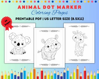 Animal Dot Marker Coloring Pages: 50 Page Printable Activity (PDF) - Etsy
