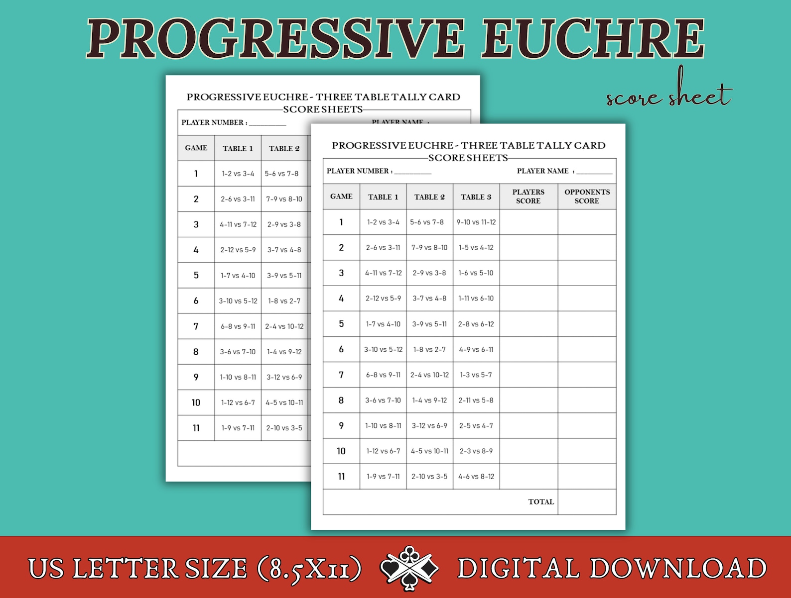Progressive Euchre Score Sheets: 3-table Tally Cards (PDF, PNG) - Etsy
