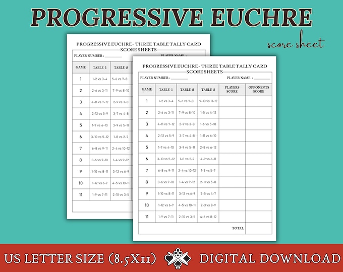 Progressive Euchre Score Sheets: 3-table Tally Cards (PDF, PNG) - Etsy