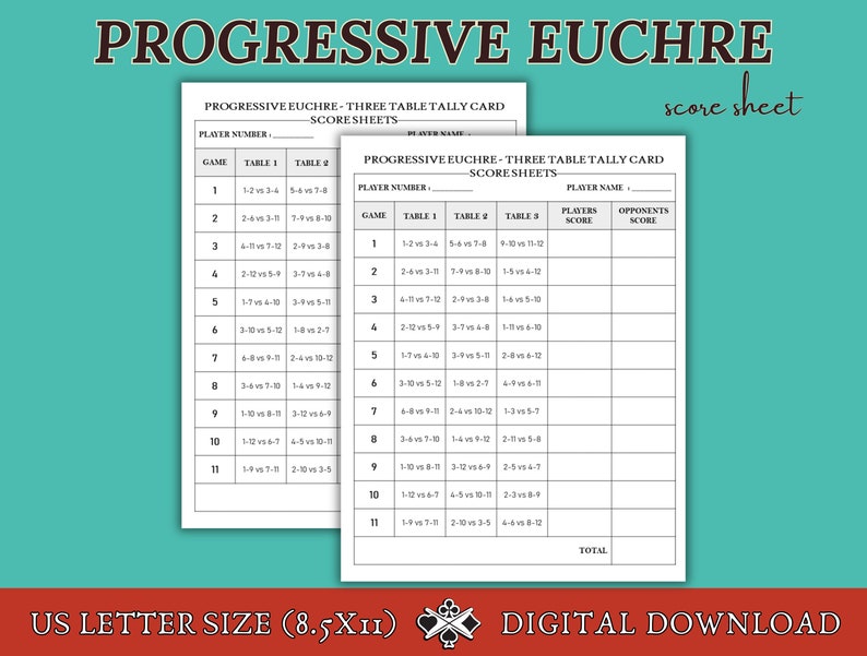 Progressive Euchre Score Sheets: 3-table Tally Cards (PDF, PNG) - Etsy