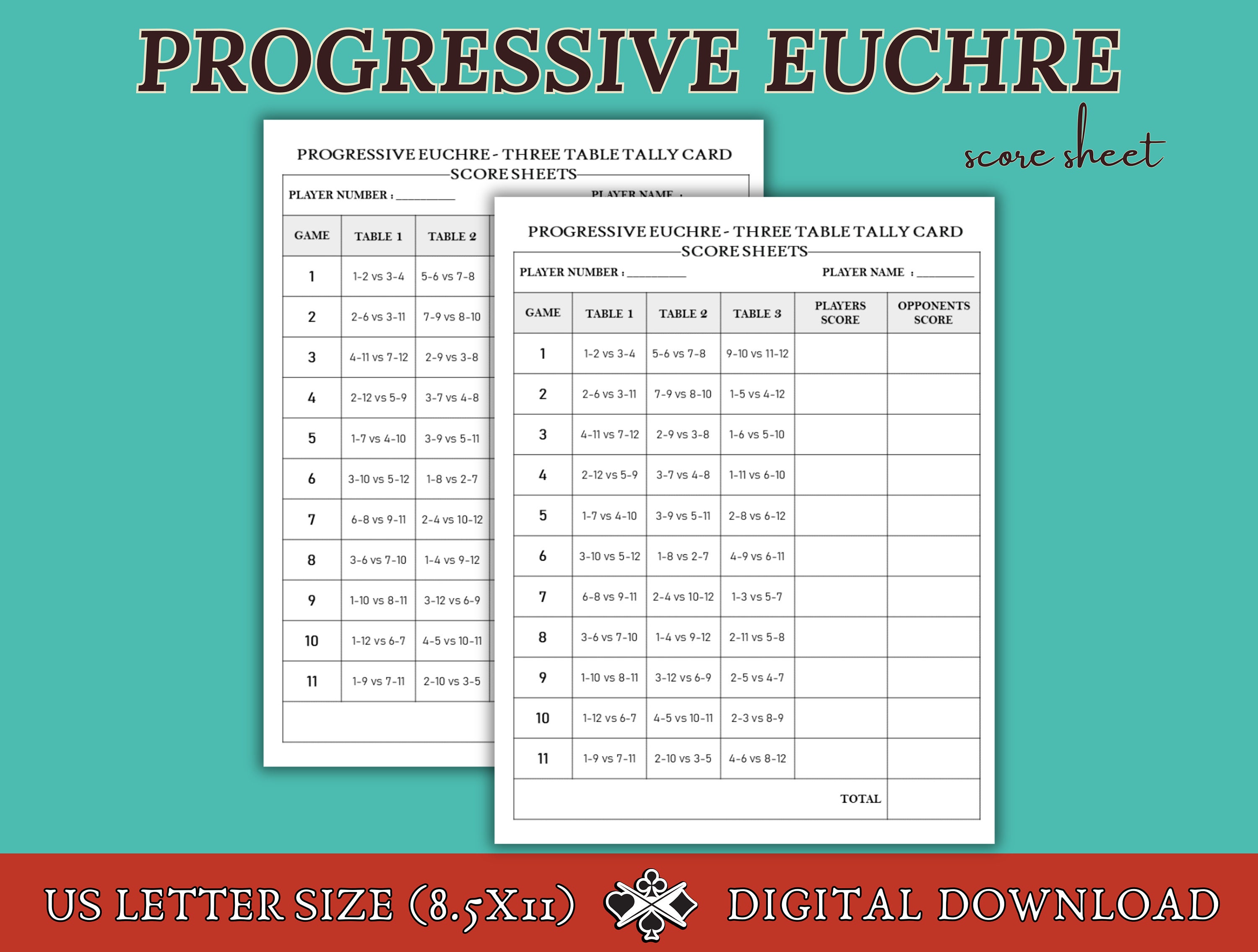 Progressive Euchre Score Sheets: 3-table Tally Cards (PDF, PNG) - Etsy
