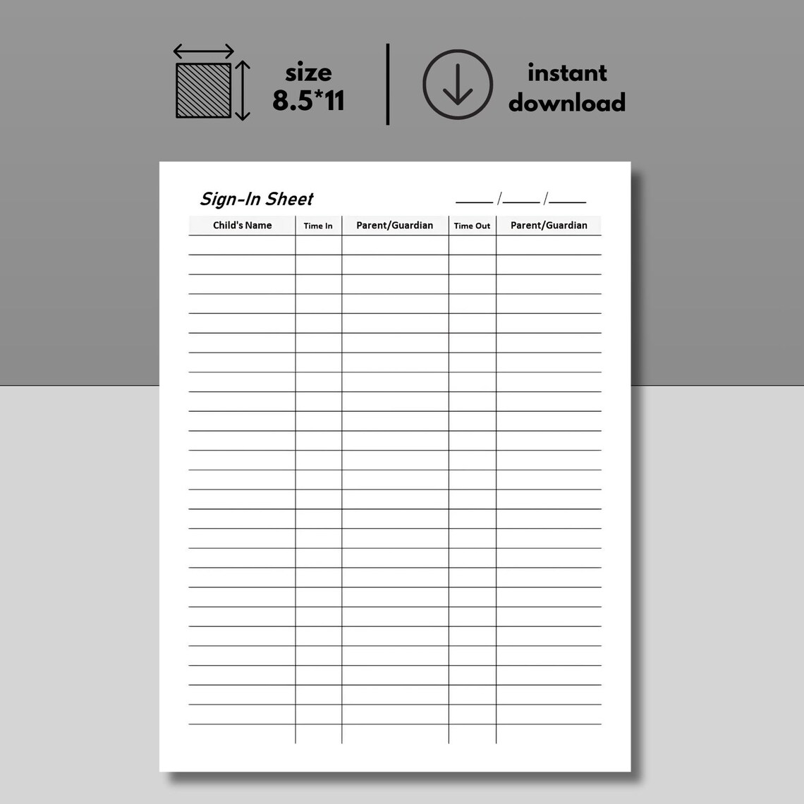 Childcare Sign in Sheet Template: Daily Attendance Tracker (PDF, PNG ...