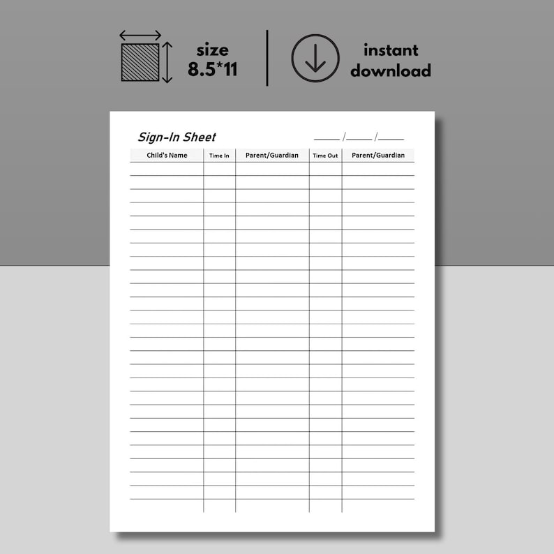 Childcare Sign in Sheet Template, Daycare Sign In, Daily Childcare ...