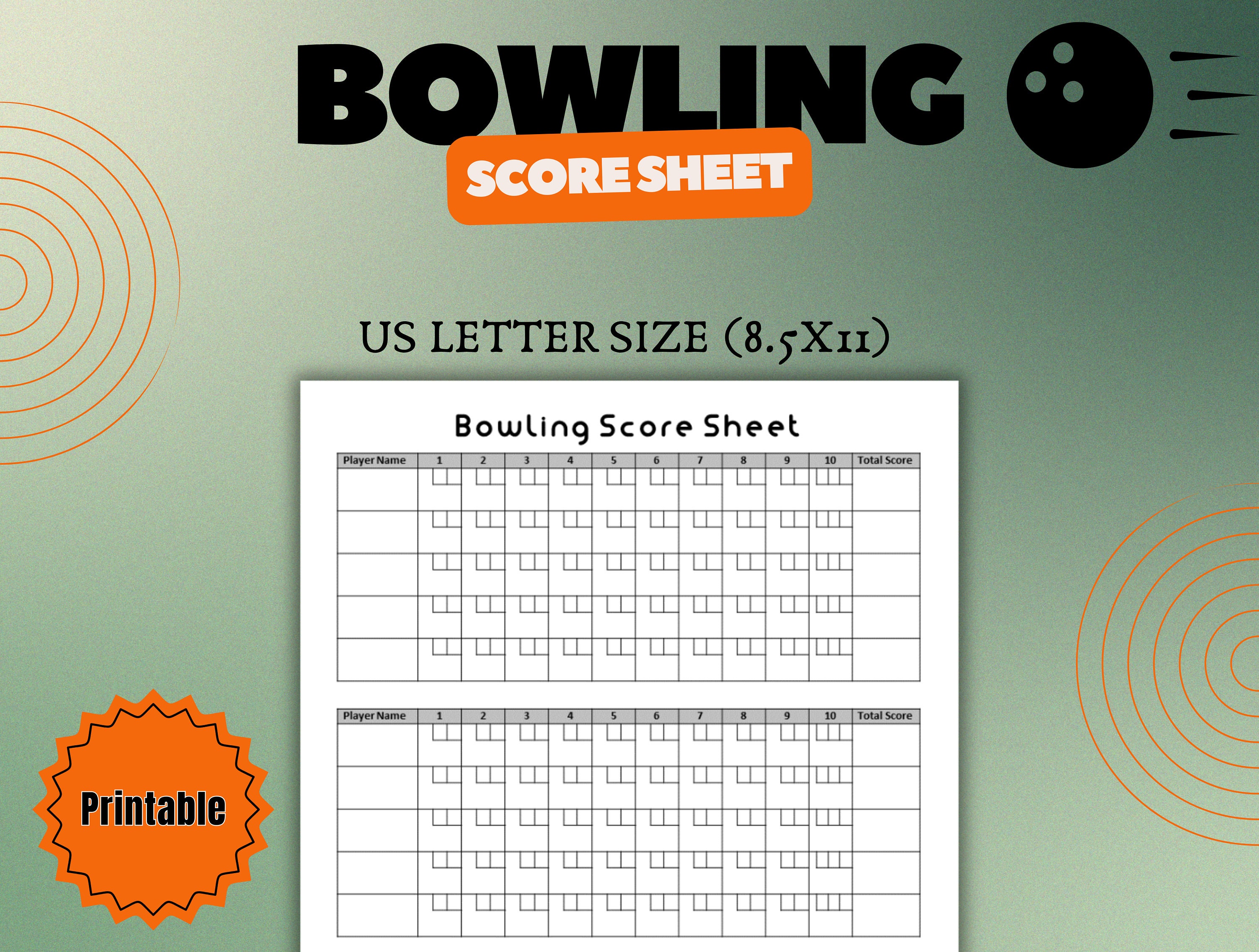 Bowling Score Sheet, Bowling Score Sheets for Bowlers to Record and ...