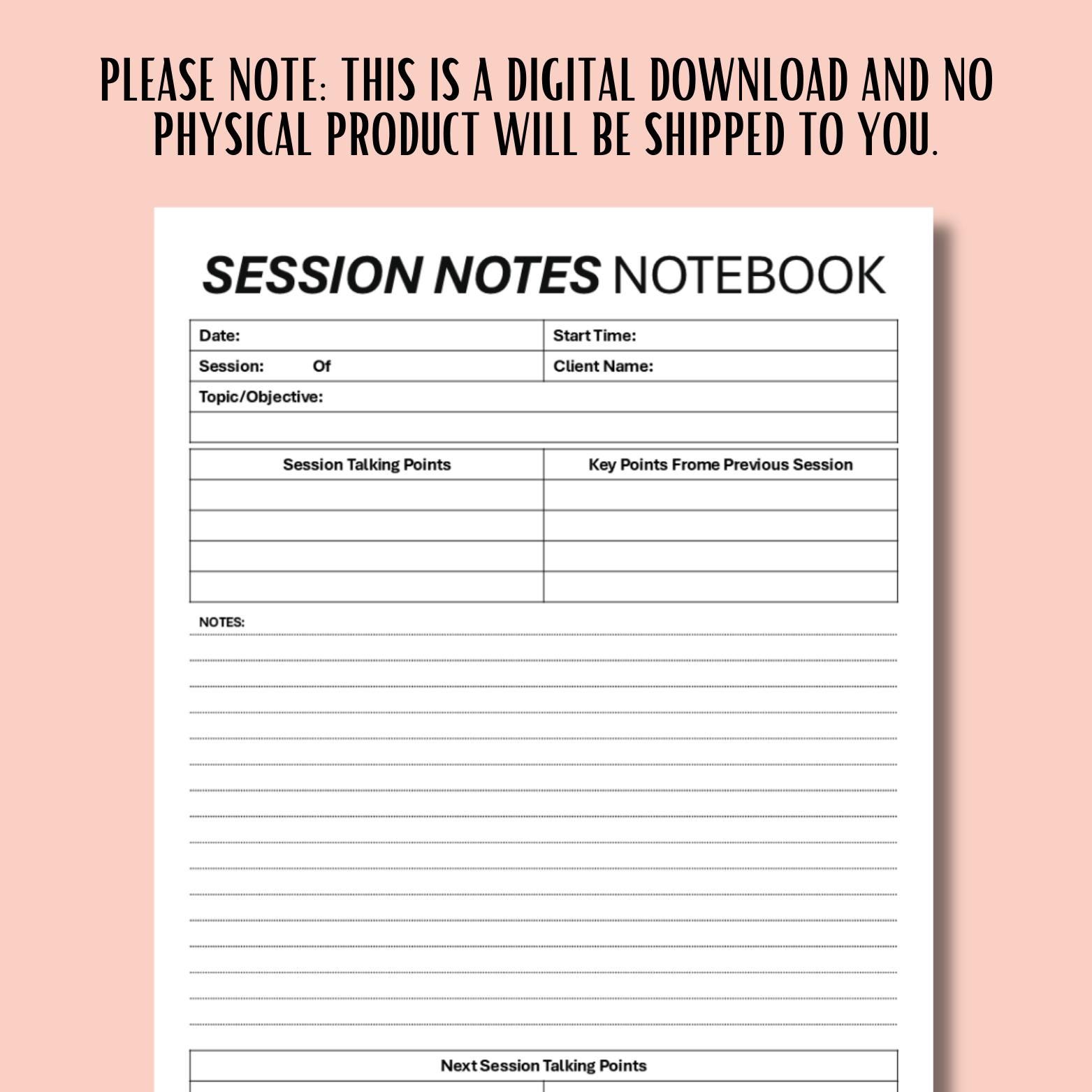 Therapist Session Notes Template: Counseling Client Record (PDF, PNG ...