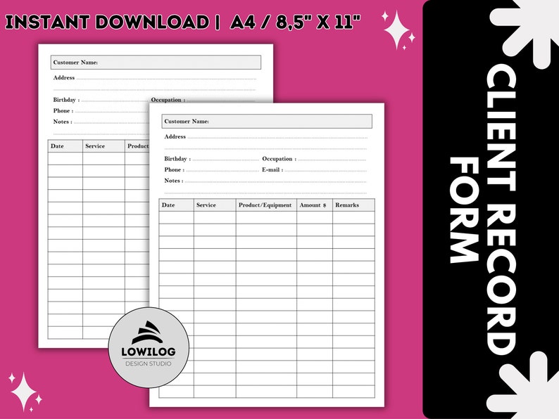 Client Records Organize,1 Page Fillable PDF, Client Intake Form ...