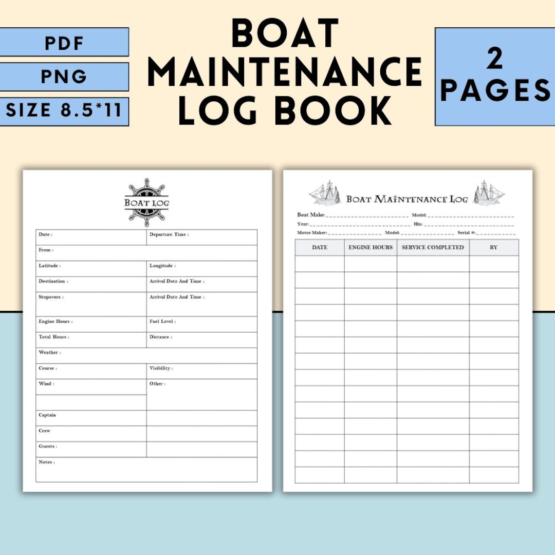 Boat Maintenance Log Template : Captain's Log, Repair Sheet (PDF, PNG ...