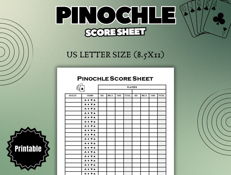 Pinochle Score Sheet: Printable Card Game Scorecard (PDF, PNG) - Etsy