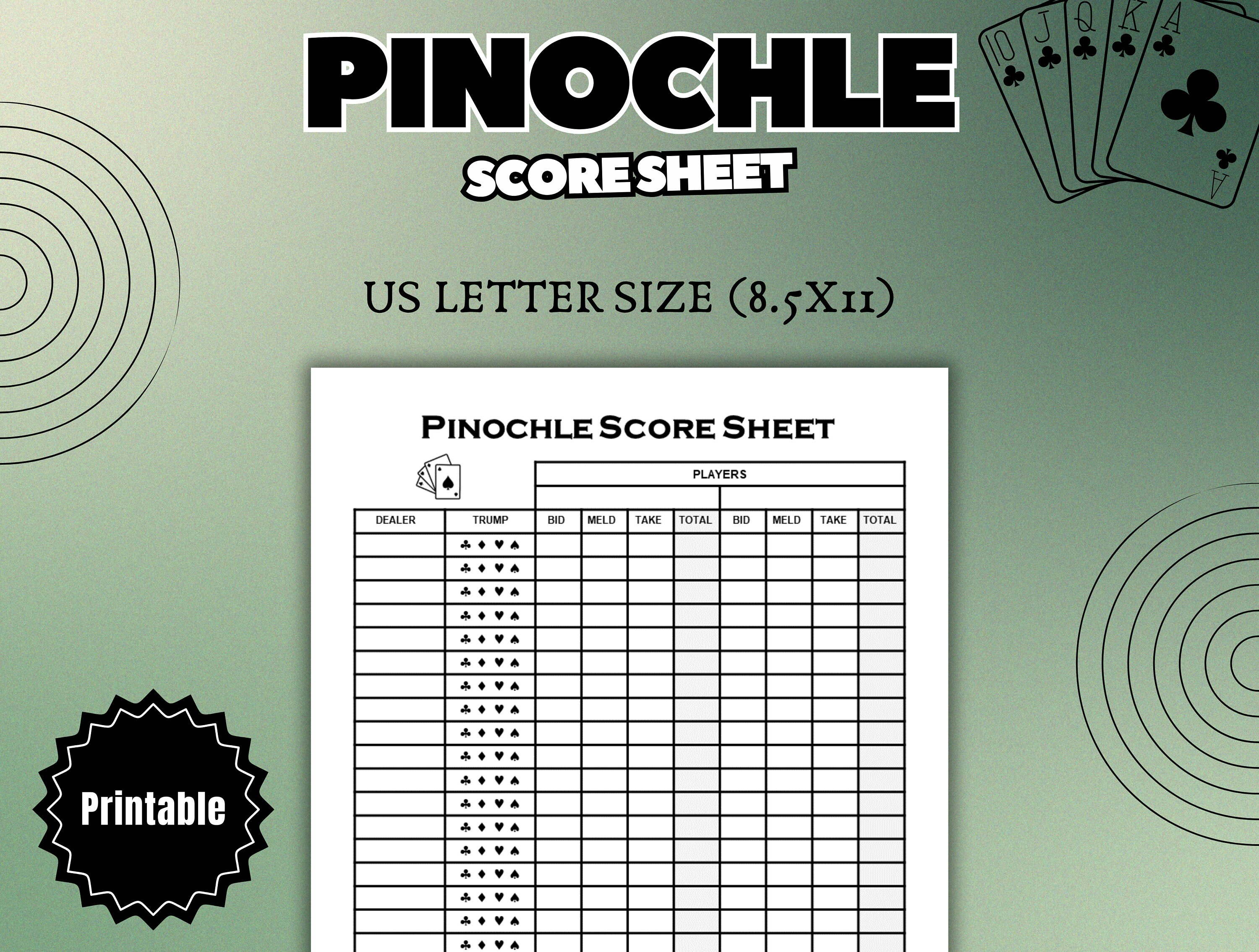 Pinochle Score Sheet: Printable Card Game Scorecard (PDF, PNG) - Etsy