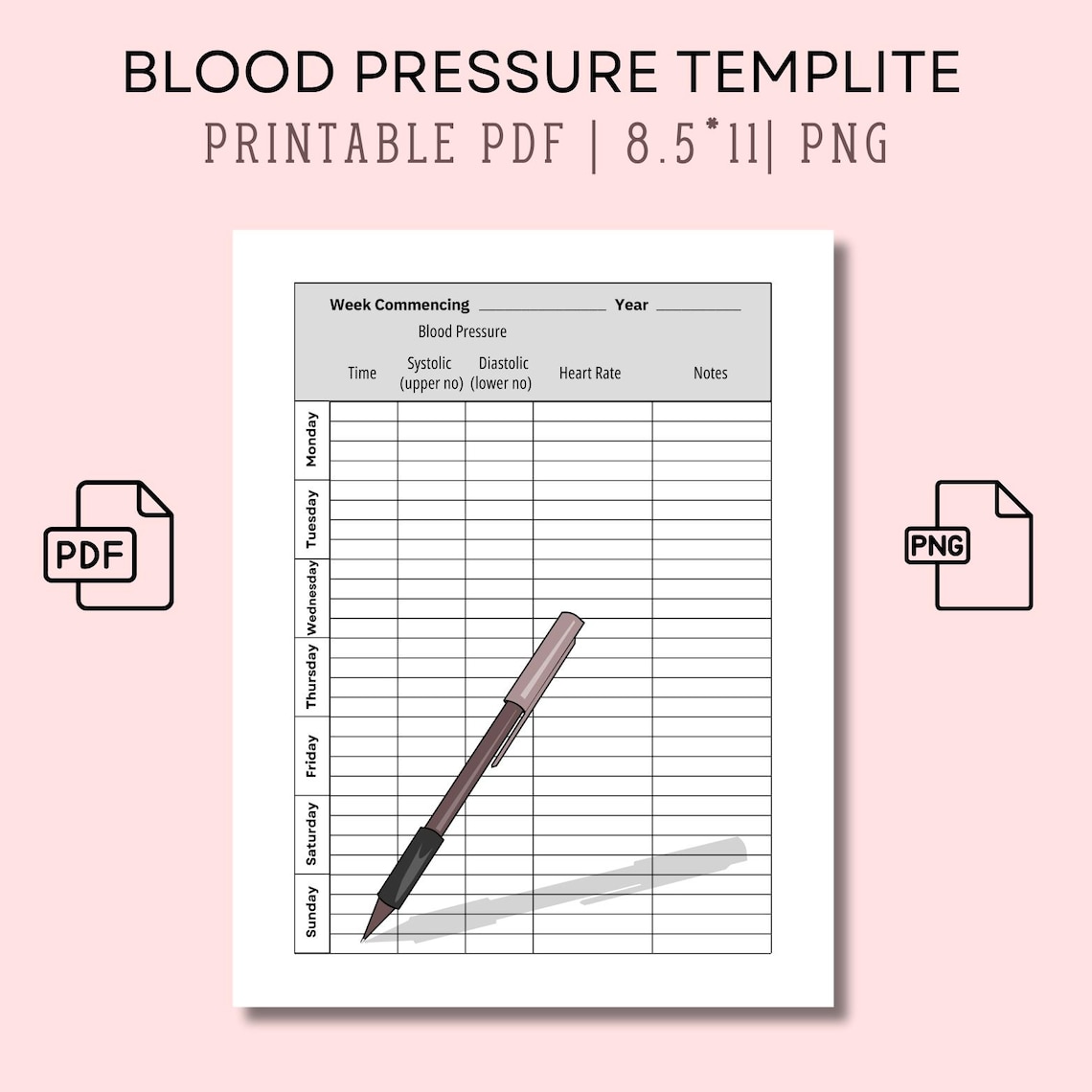 Blood Pressure Template, Blood Sugar Log, Doctor Visit, Medical Tracker ...