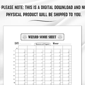 Wizard Card Game Score Sheet: Printable Score Pad (PDF & PNG) - Etsy