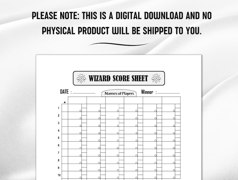 Wizard Card Game Score Sheet: Printable Score Pad (PDF & PNG) - Etsy