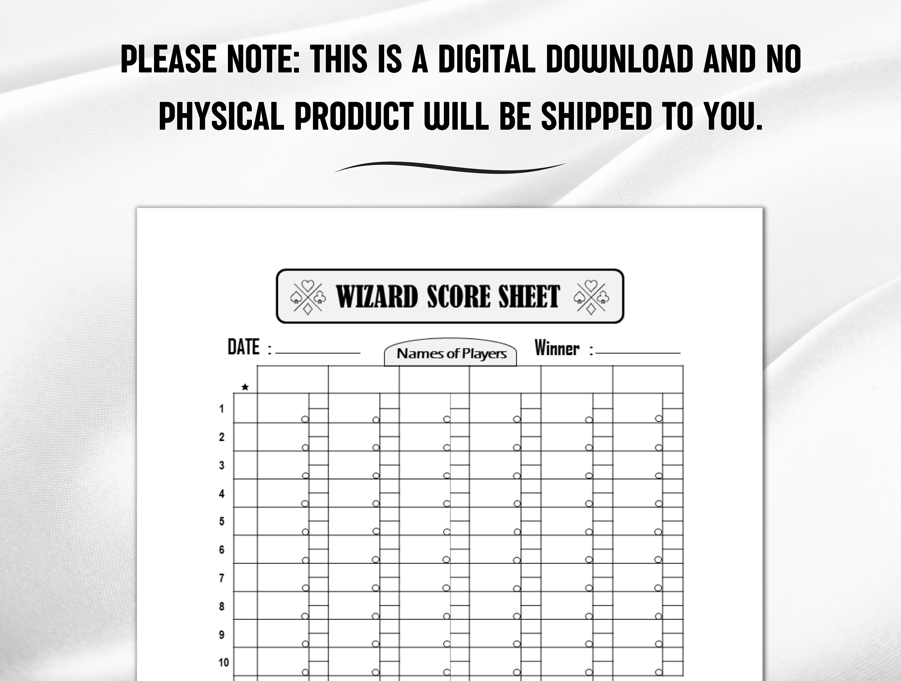 Wizard Card Game Score Sheet: Printable Score Pad (PDF & PNG) - Etsy