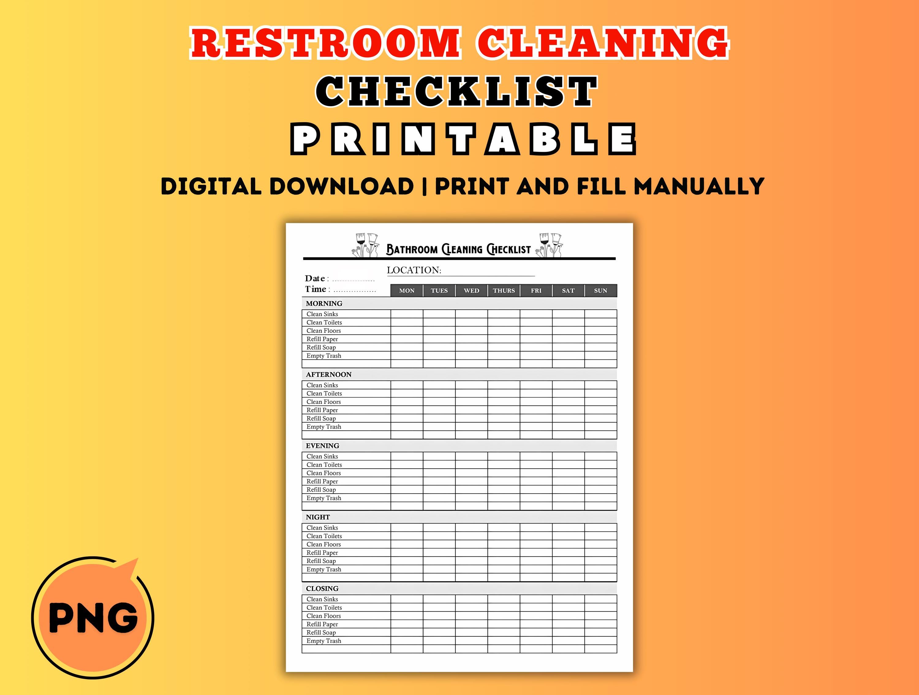 Restroom Cleaning Checklist Printable, Bathroom Checklist for Home ...