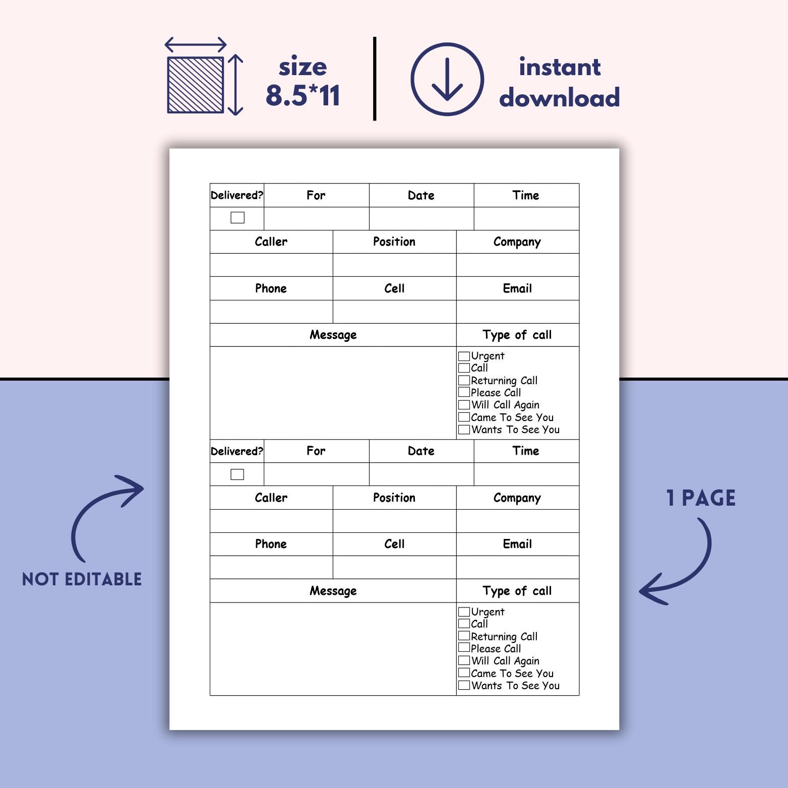 Phone Call Log Template: Small Business Notes (PDF, PNG) - Etsy