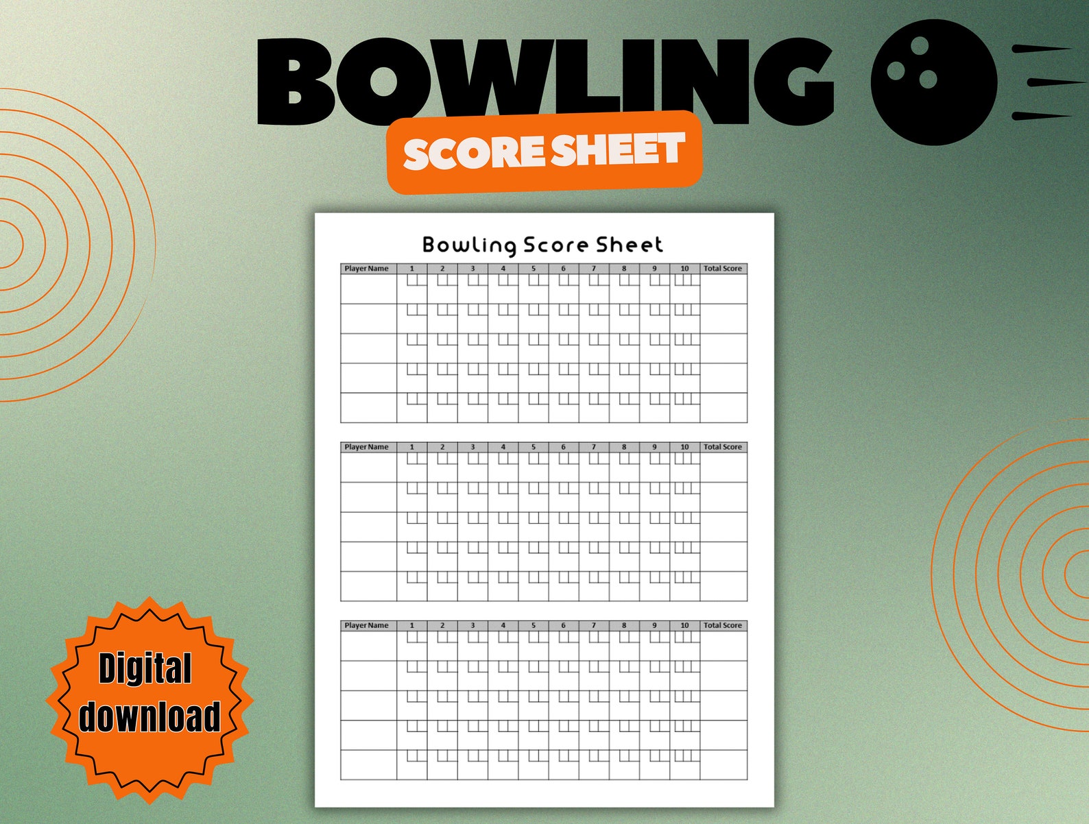 Bowling Score Sheet, Bowling Score Sheets for Bowlers to Record and ...