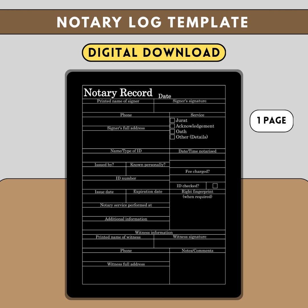 Notary Log Printable, Notary Public Record Sheet, Official Notary ...