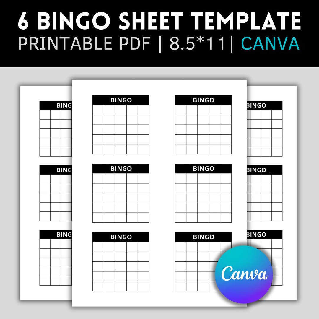 Bingo Sheet Template: Customizable Party Game (PDF, PNG, Canva) - Etsy