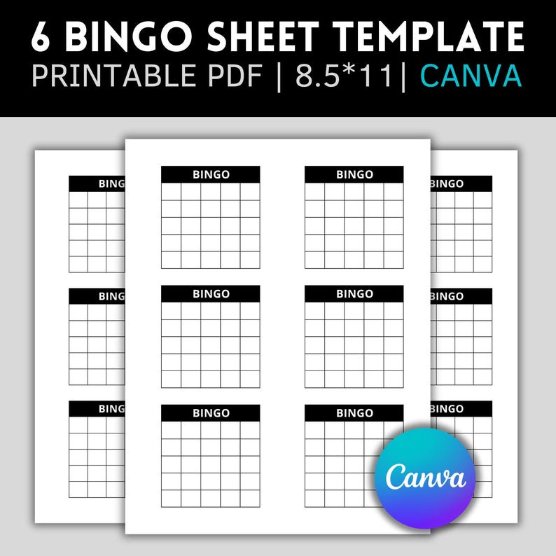 6 Bingo Sheet Template Printable Bingo Cards – Fun & Customizable ...