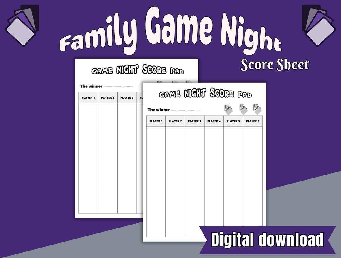 Game Night Score Sheets, Printable Family Game Night Score Sheet, Blank ...