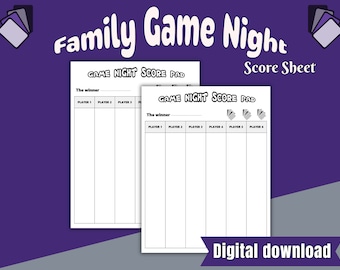 Game Night Score Sheets, Printable Family Game Night Score Sheet, Blank ...