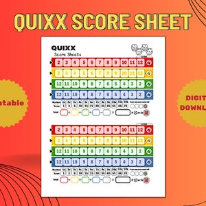Quixx Score Sheets: Printable Dice Game Score Card (8.5" X 11") (PDF ...