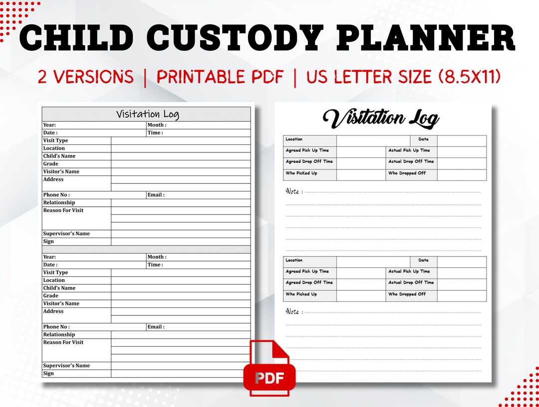 Child Custody Planner, Family Law, Visitation Log, Child Care Log ...