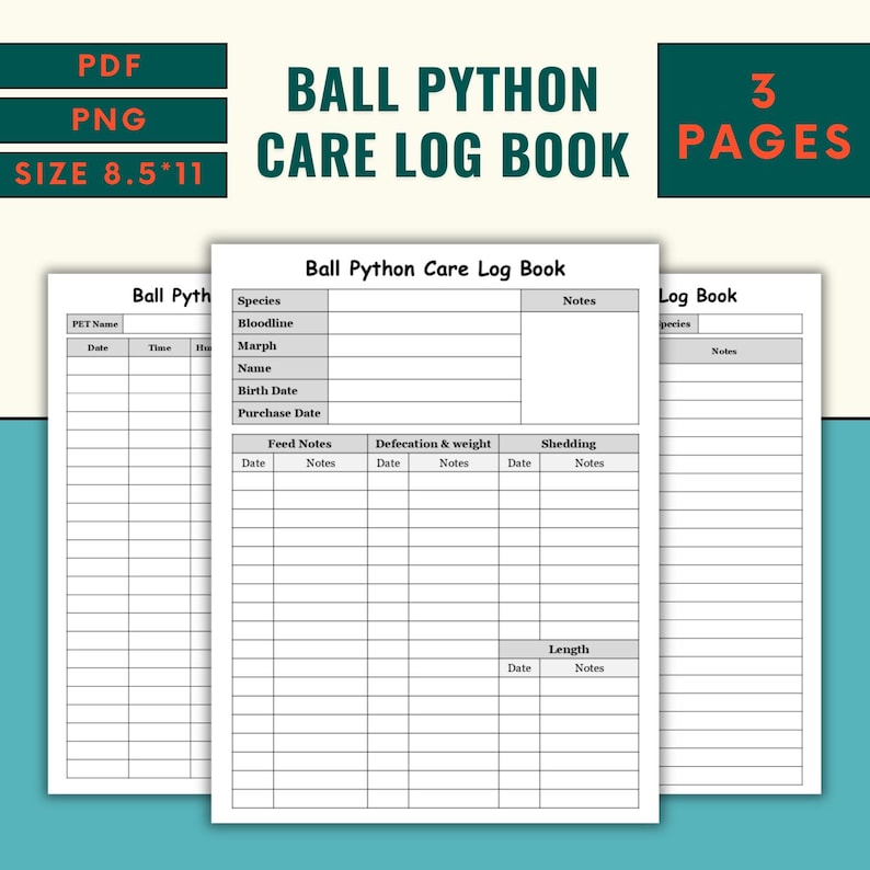 Ball Python Care Printable Planner Tracker, Reptile Care and Feeding Tracker, Weekly Planner ...