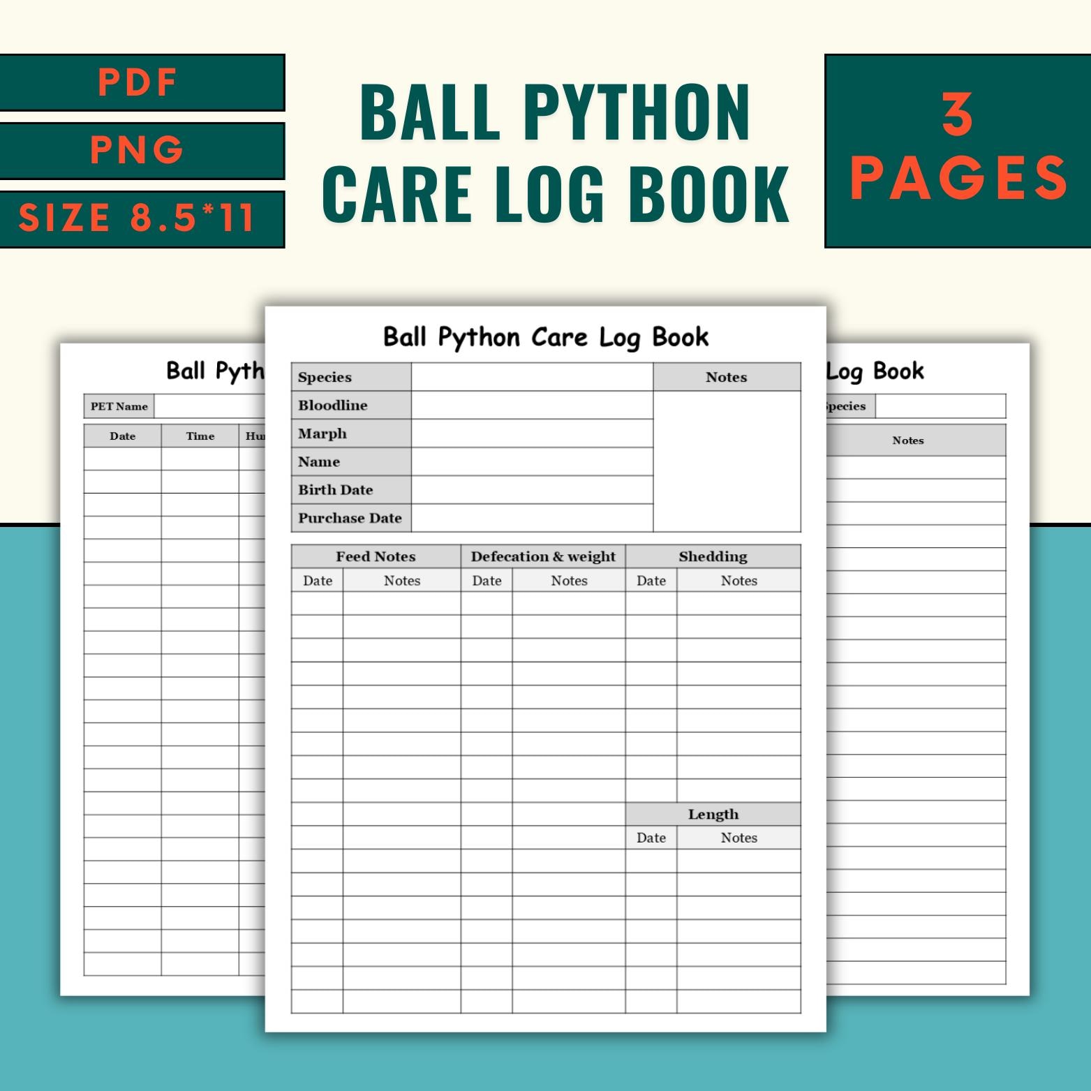 Ball Python Care Printable Planner Tracker, Reptile Care and Feeding ...