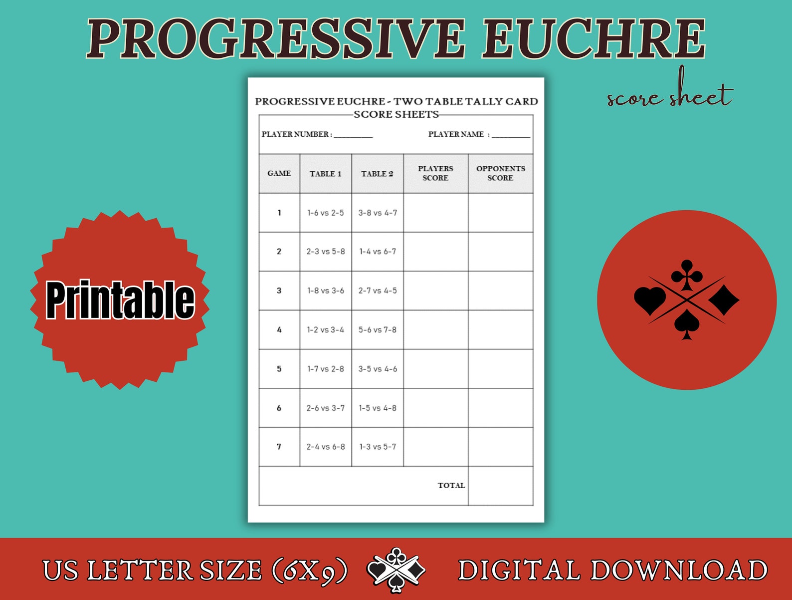 2-table Progressive Euchre Score Sheets (PDF, PNG) - Etsy
