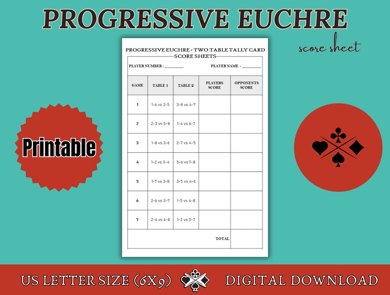 2-table Progressive Euchre Score Sheets (PDF, PNG) - Etsy