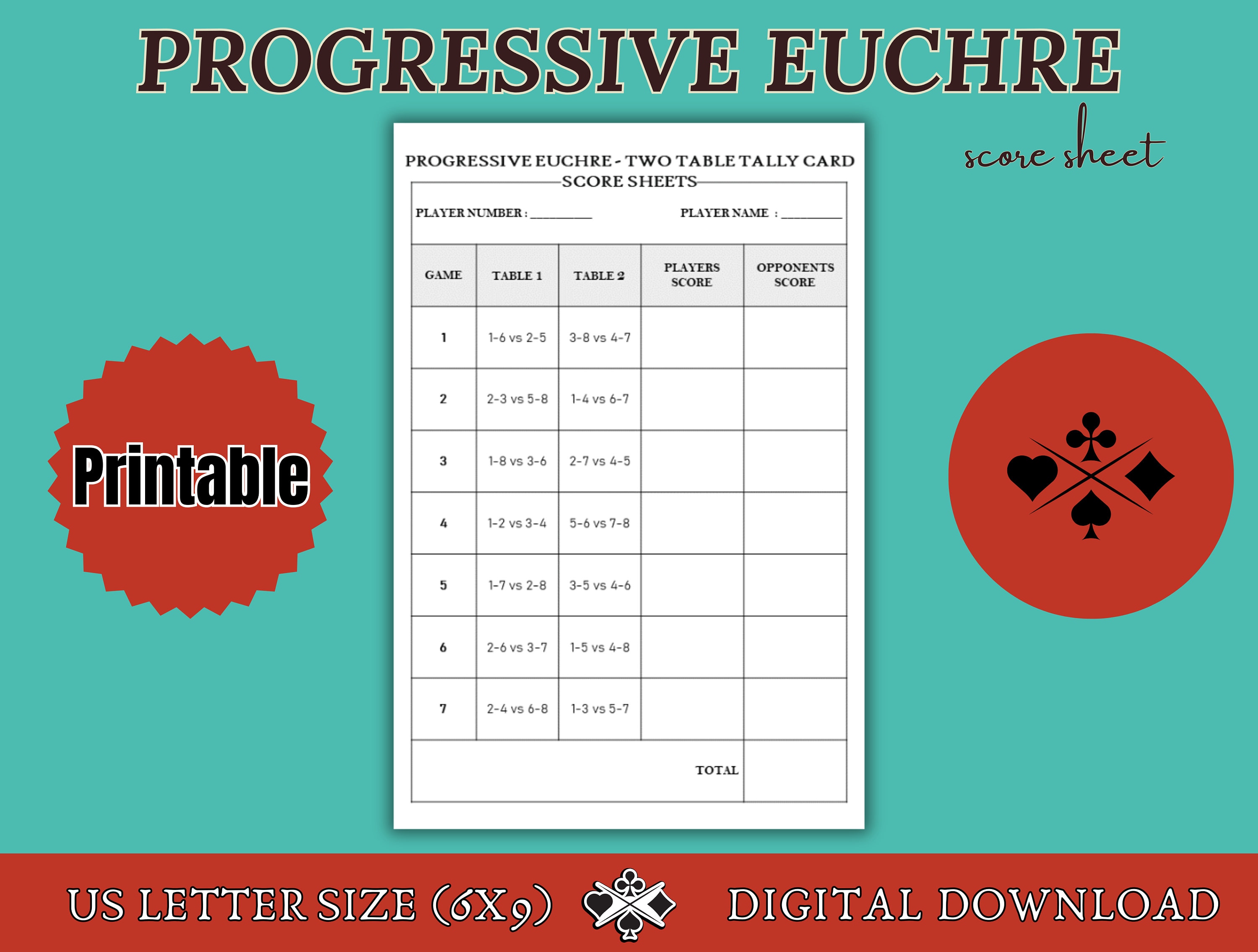 2-table Progressive Euchre Score Sheets (PDF, PNG) - Etsy