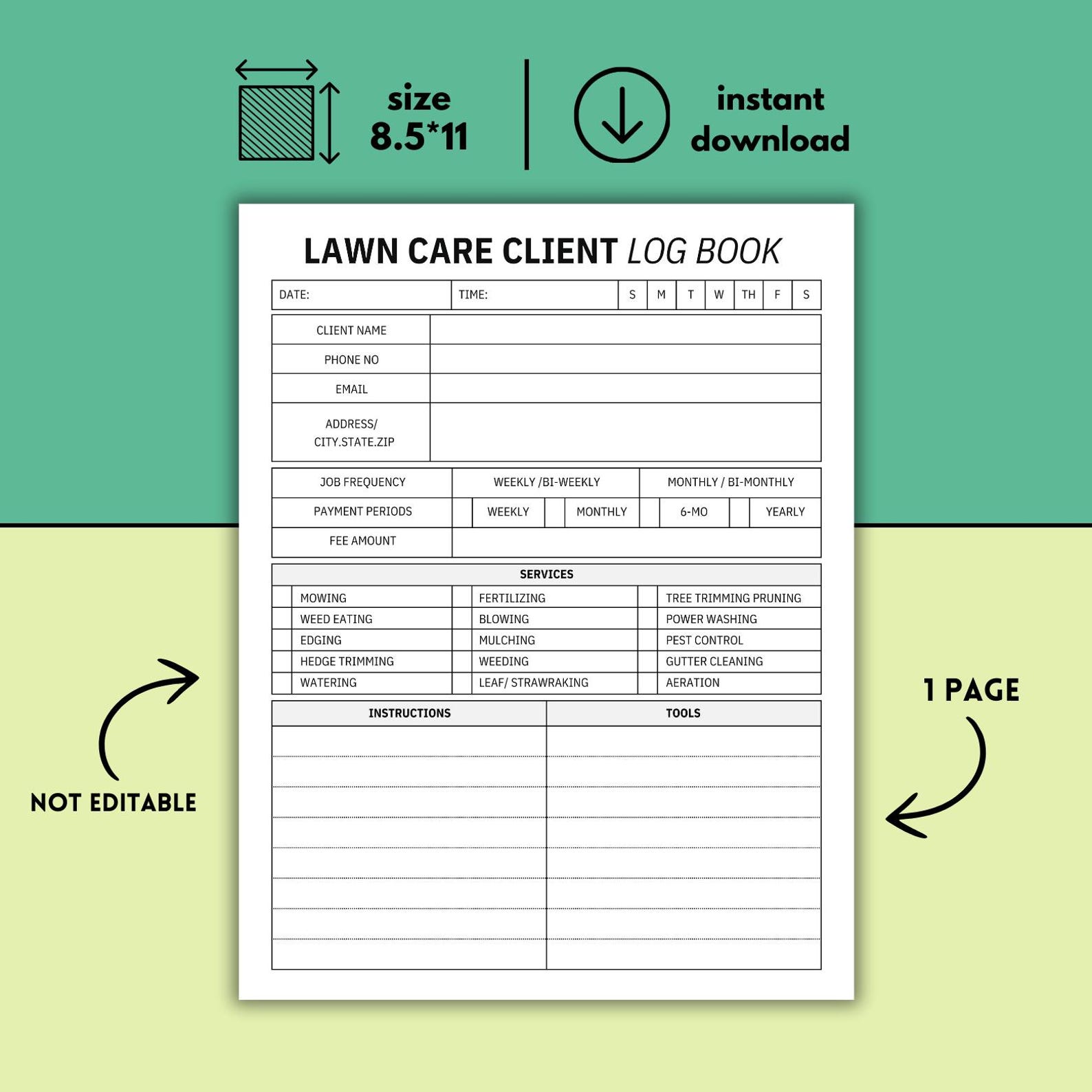 Lawn Care Client Log Template, Simple Lawn Mowing and Landscape ...