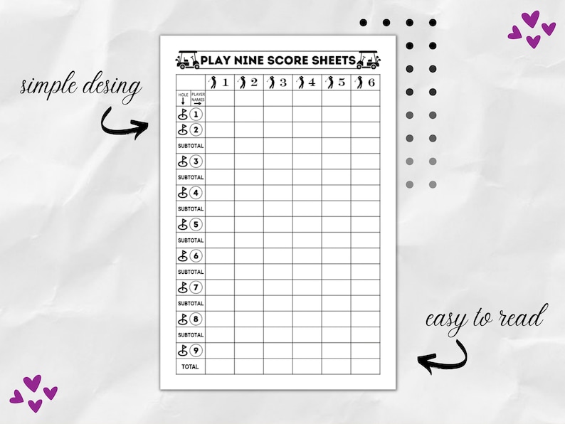 Play Nine Score Pad: Golf Card Game Score Sheet (printable PDF) - Etsy