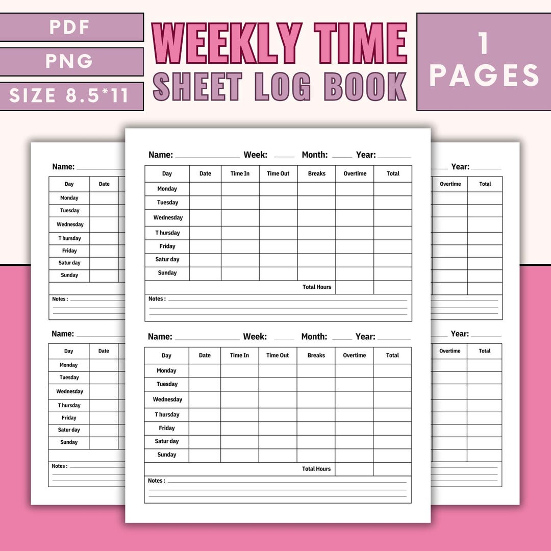 Weekly Time Sheet Log Template: Employee Work Tracker (PDF & PNG) - Etsy