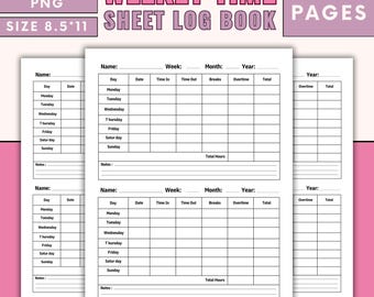 Weekly Time Sheet Log Template: Employee Work Tracker (PDF & PNG) - Etsy