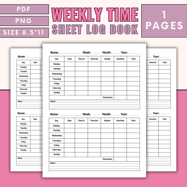 Weekly Time Sheet Log Template: Employee Work Tracker (PDF & PNG) - Etsy
