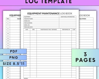 Equipment Maintenance Log Template: Repair & Service Record (PDF, PNG ...