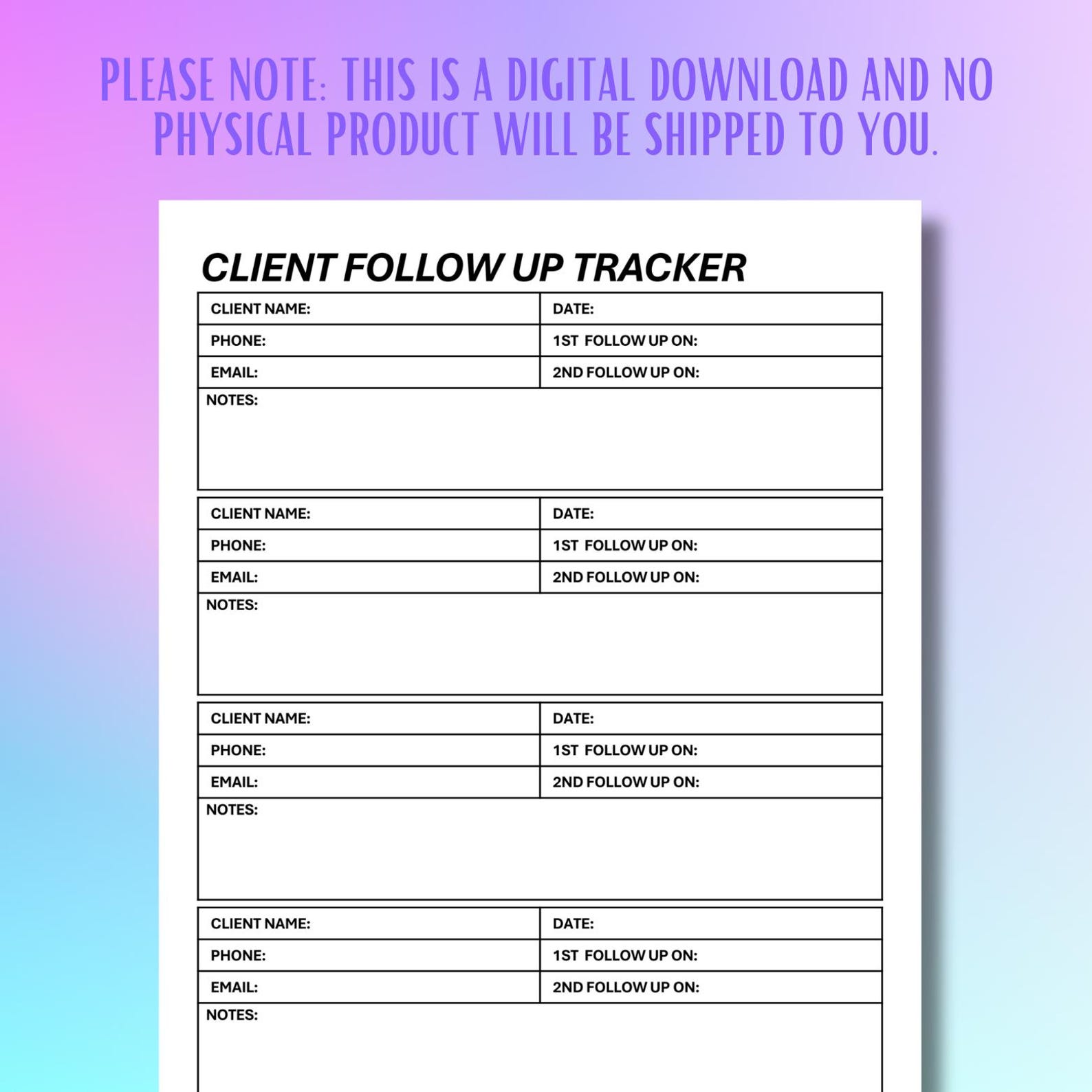 Client Follow up Tracker Template: Business Log (PDF, PNG, PPT) - Etsy